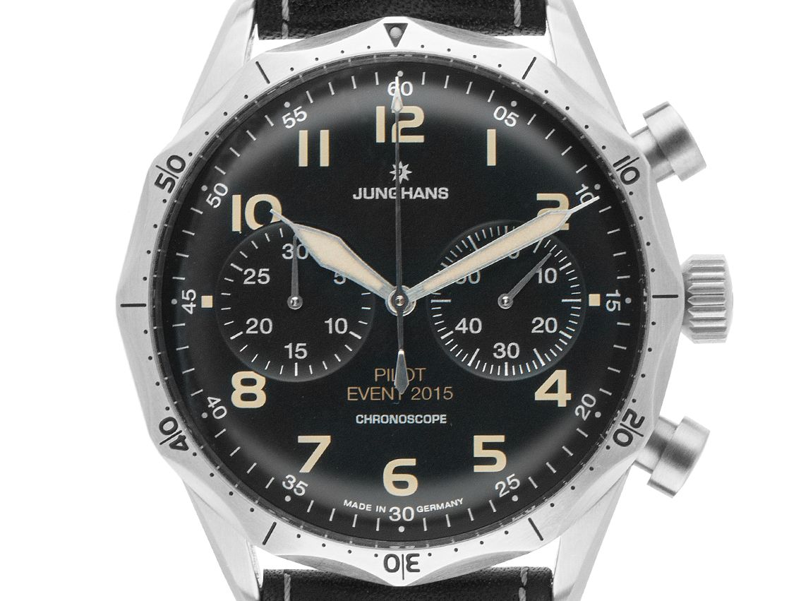 Junghans Meister Pilot Chronoscope Event Edition Stahl Automatik Chronograph Armband Leder ...